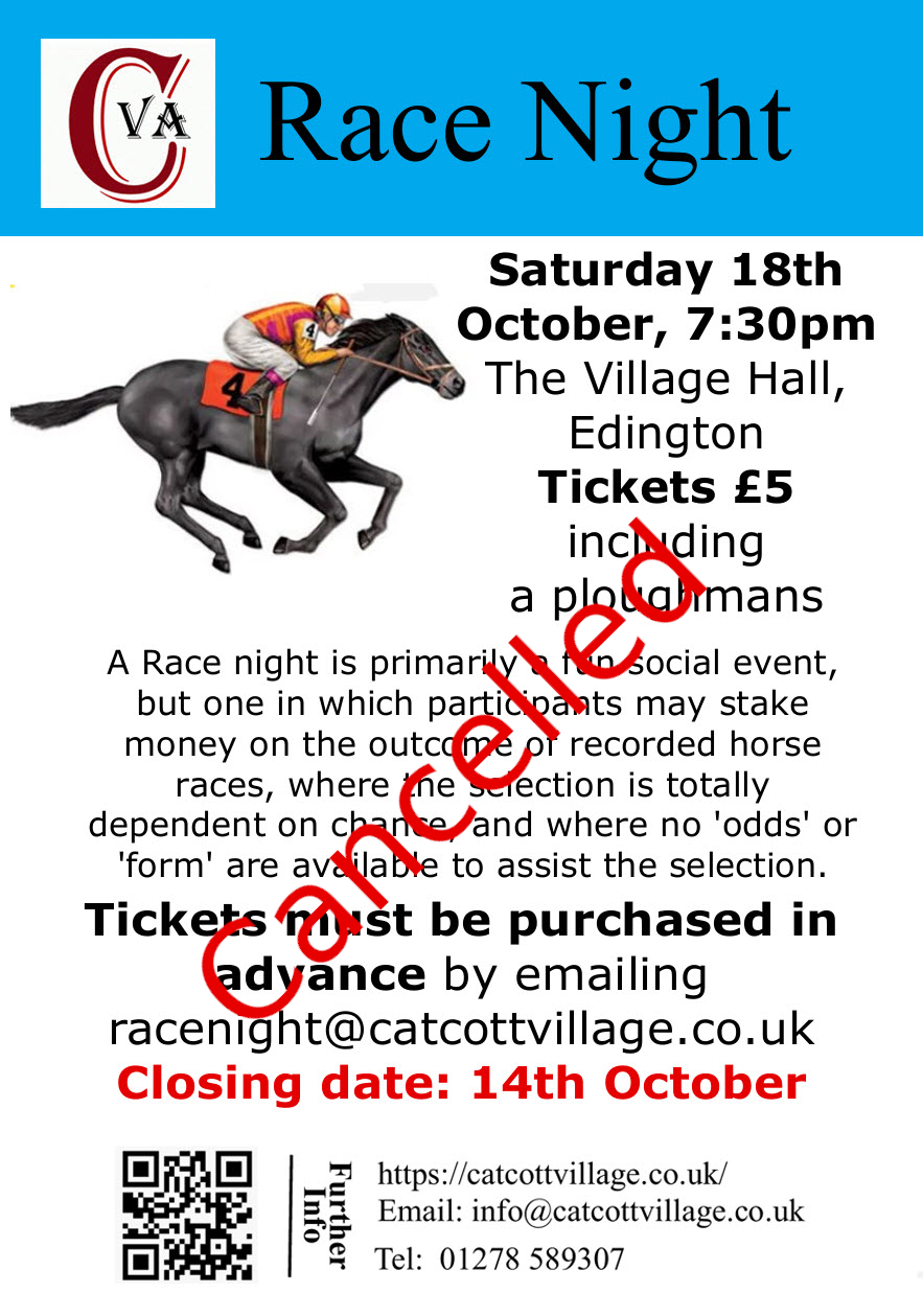 Race Night at the Village Hall Cancelled Unfortunately - Catcott ...